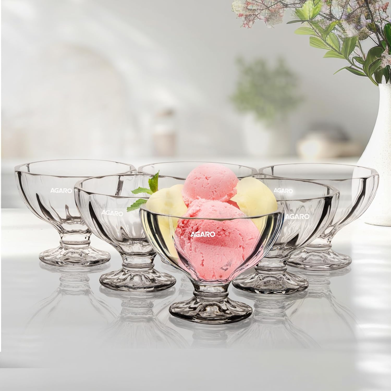 AGARO Glass Elegant Ice Cream Bowl 140ml Set of 6, Ice Cream Bowl ...